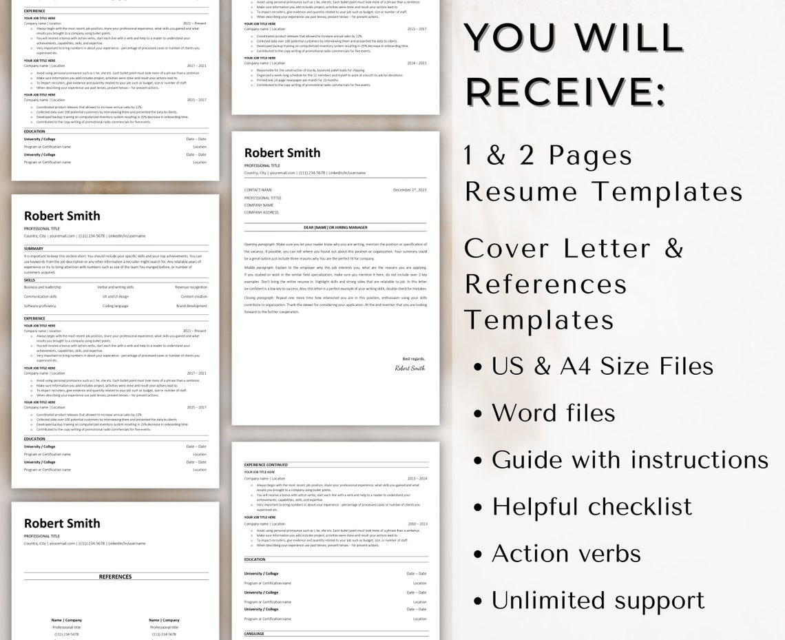ATS Friendly Resume Template for Microsoft Word Modern Resume ...