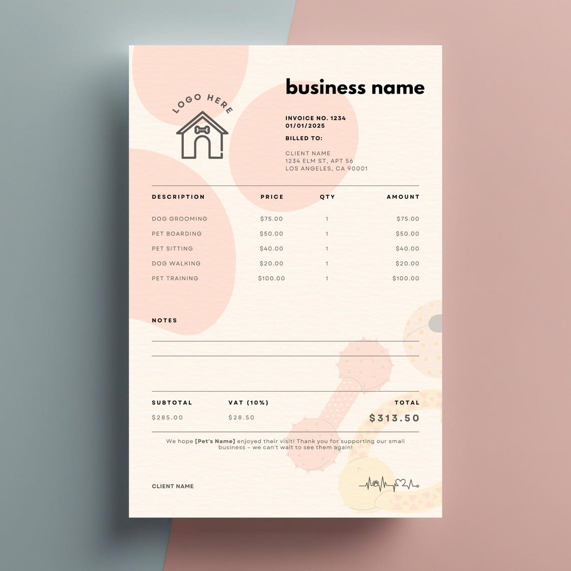Editable Dog Service Template | Modern Invoice Template | Pet Service ...