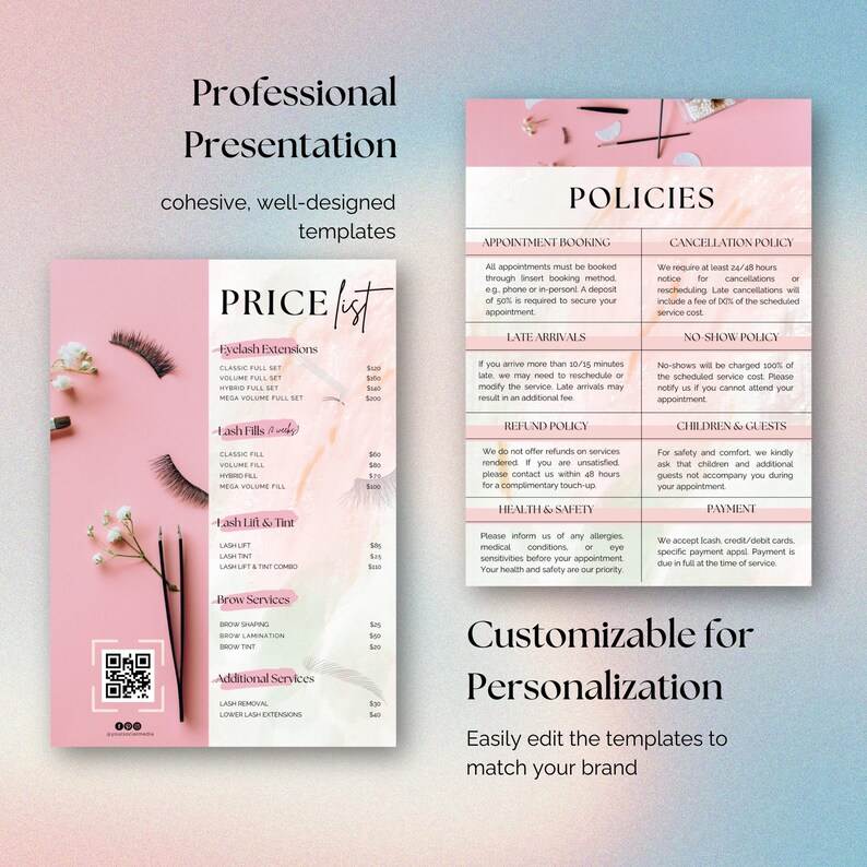 Editable Beauty Salon Price List Policy Template Design Lashes ...