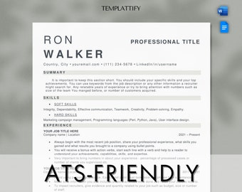 2024 ATS Friendly Resume Template Microsoft Word & Google Docs Resume ...