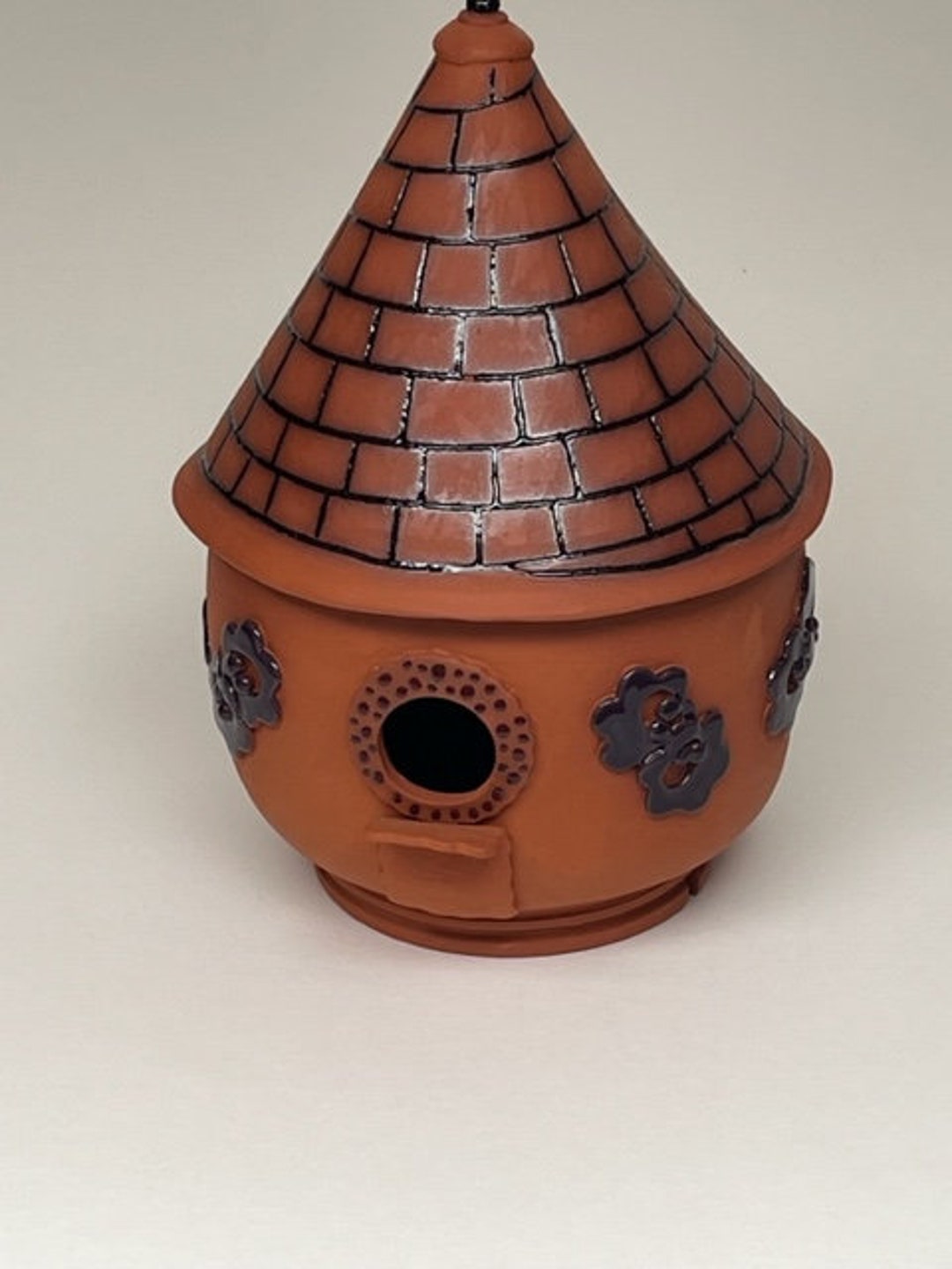 Handmade Terra Cotta Birdhouse With Purple Flower Design - Etsy