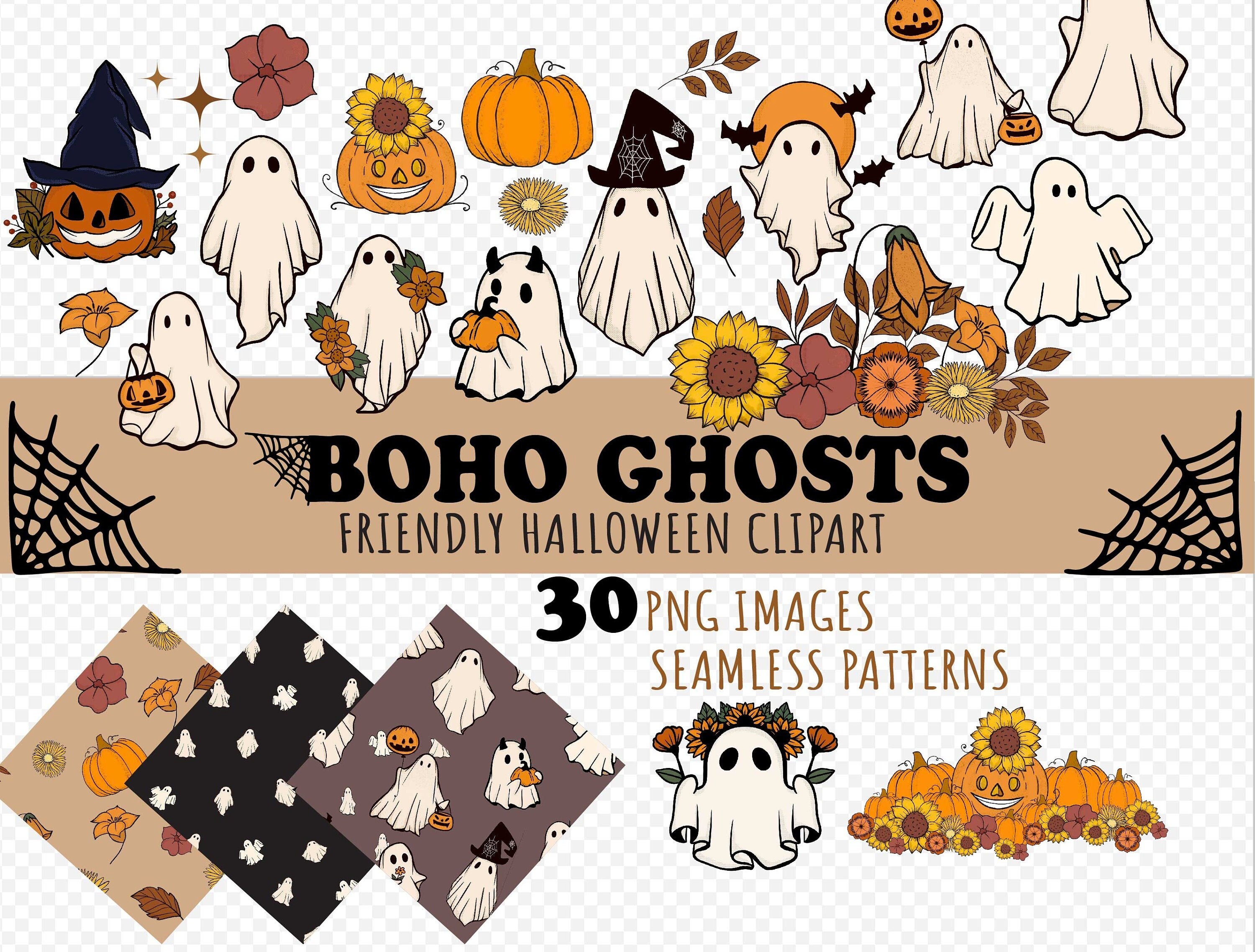 BOHO Halloween Ghost Clipart, PNGS, No Background, Digital Stickers ...