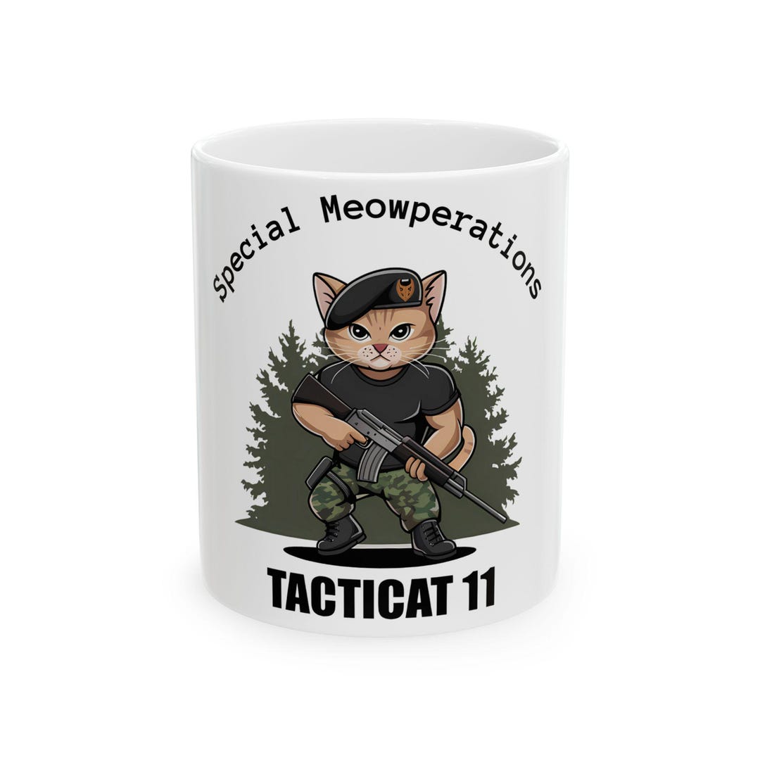 Ceramic Mug, Tactical Military Cat Coffee Cup, Tacticat-11, Veterans ...
