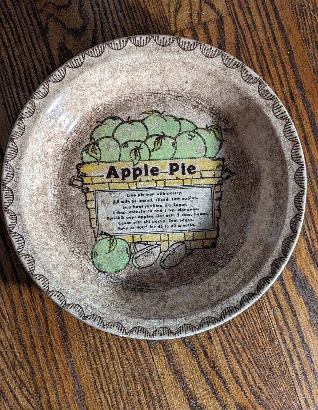 Vintage Ceramic Green Apple Pie Dish Recipe Plate Kitchen Serving Dish ...