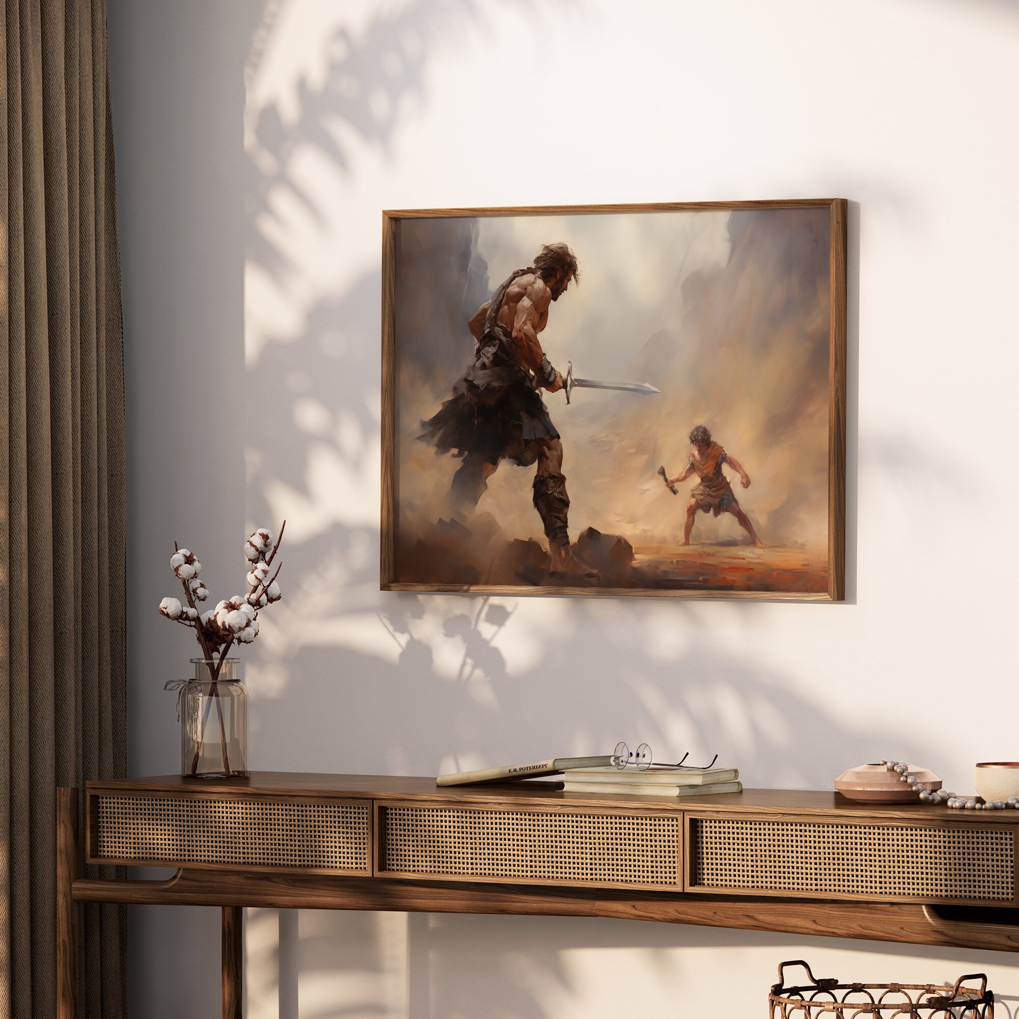 David and Goliath Print, Christian Poster, Jesus Art, Hem of Robe ...