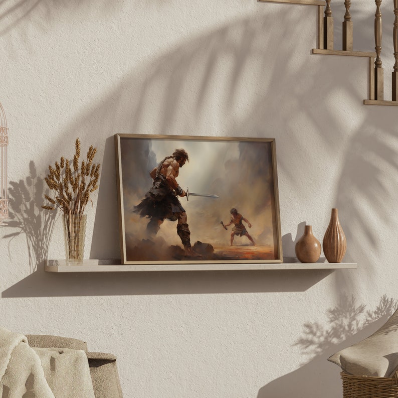 David and Goliath Print, Christian Poster, Jesus Art, Hem of Robe ...