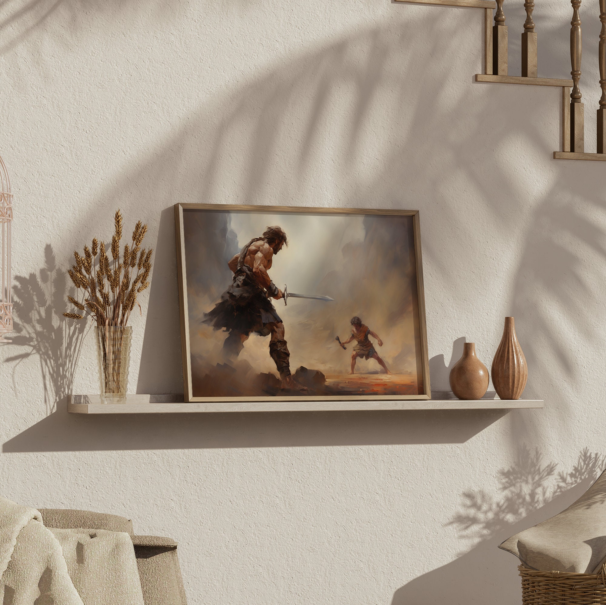 David and Goliath Print Christian Poster Jesus Art Hem of - Etsy