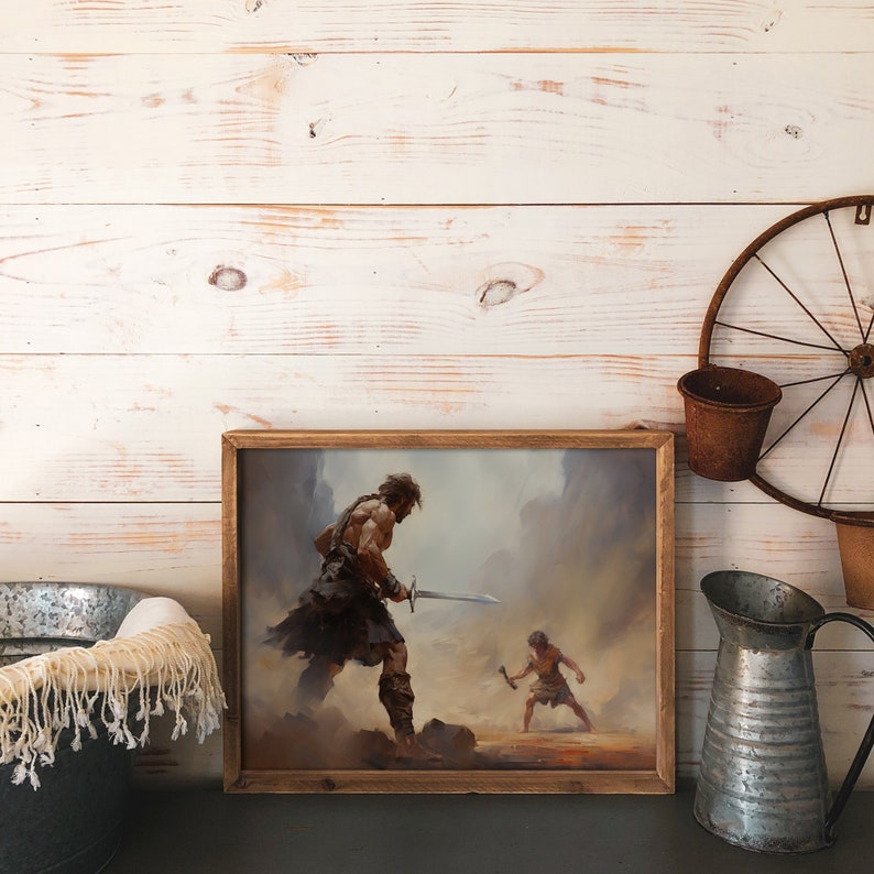 David and Goliath Print, Christian Poster, Jesus Art, Hem of Robe ...