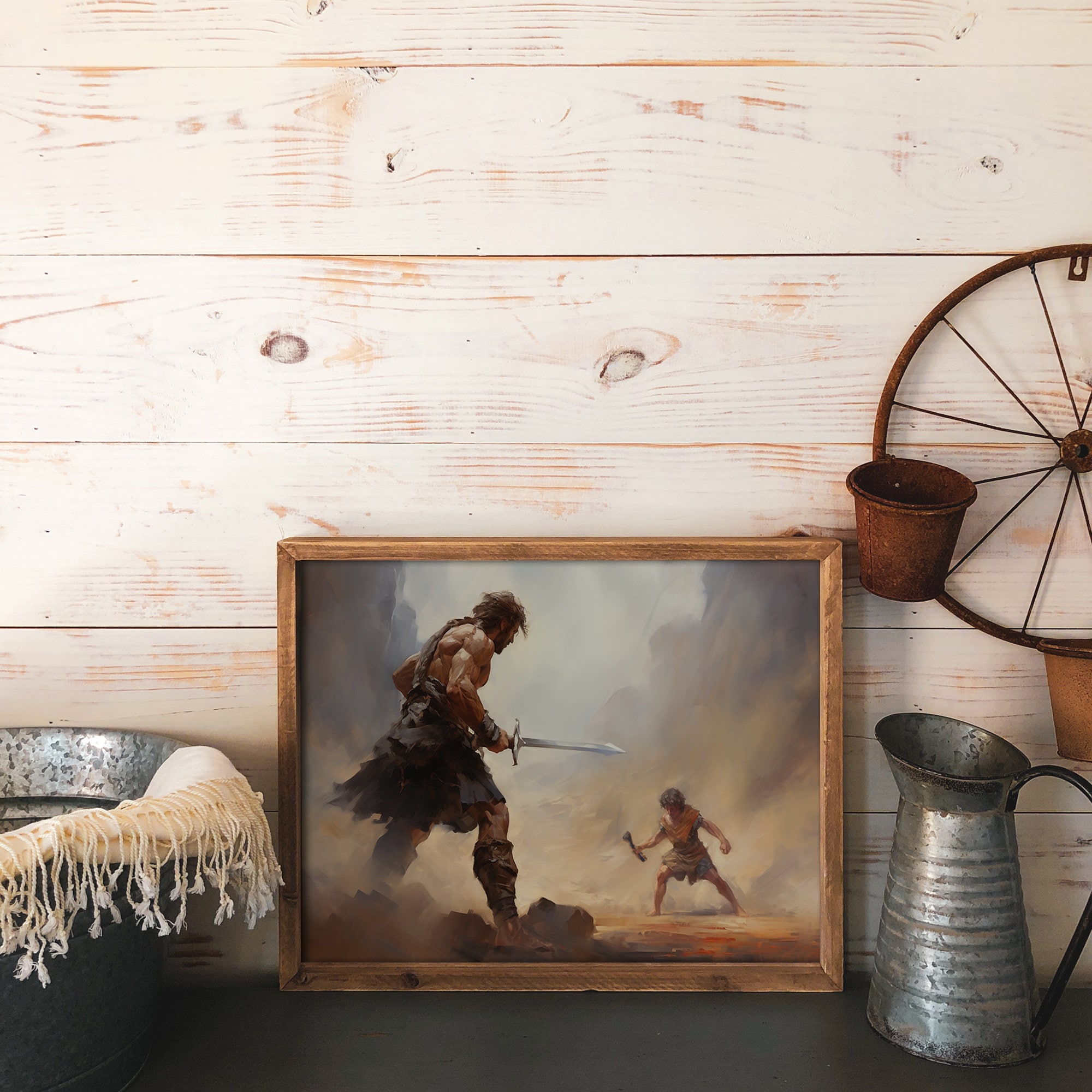 David and Goliath Print, Christian Poster, Jesus Art, Hem of Robe ...