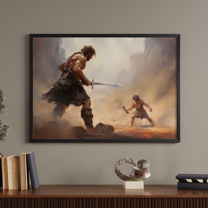 David and Goliath Print, Christian Poster, Jesus Art, Hem of Robe ...