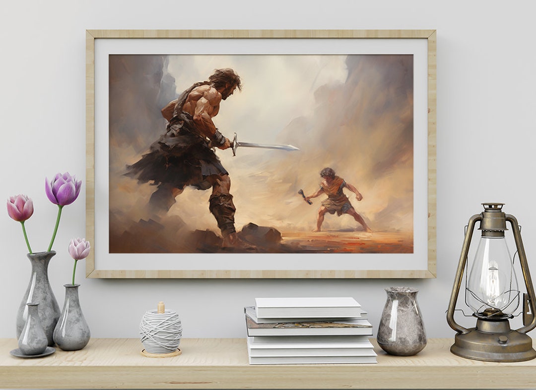 David and Goliath Print, Christian Poster, Jesus Art, Hem of Robe ...