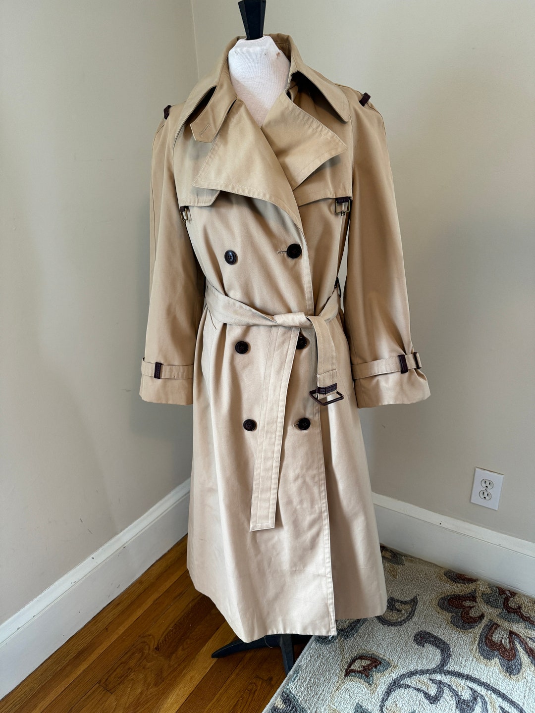 Vintage Etienne Aigner Women's Trench Coat With Leather Trim Size 10 - Etsy