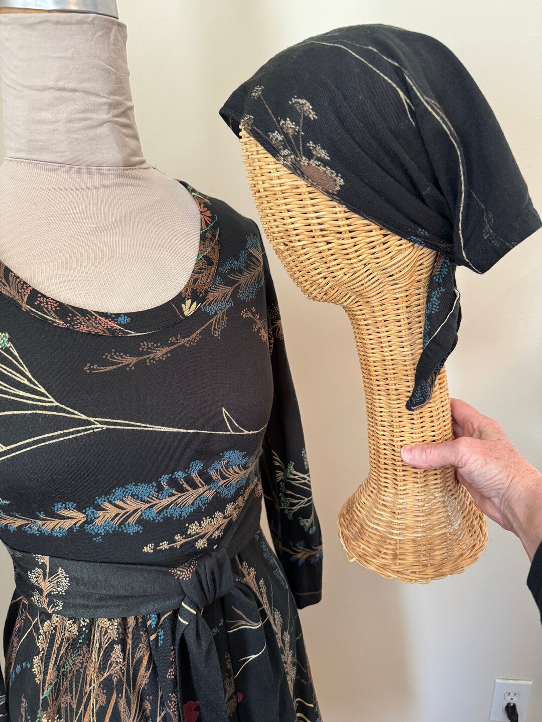 Vintage 70's Matti of Lynne 3 Pc Black With Autumnal Floral Print Rayon ...