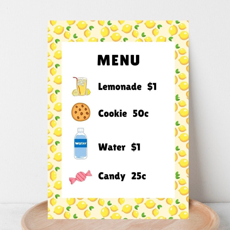 Lemonade Stand Price List - Etsy