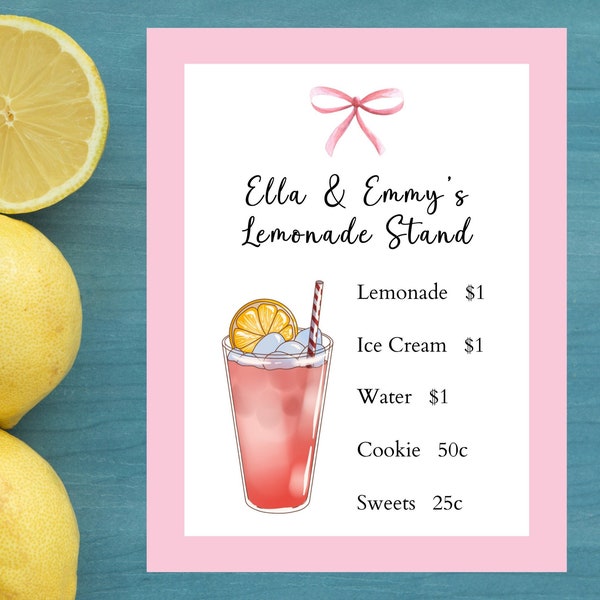 Lemonade Stand Price List - Etsy