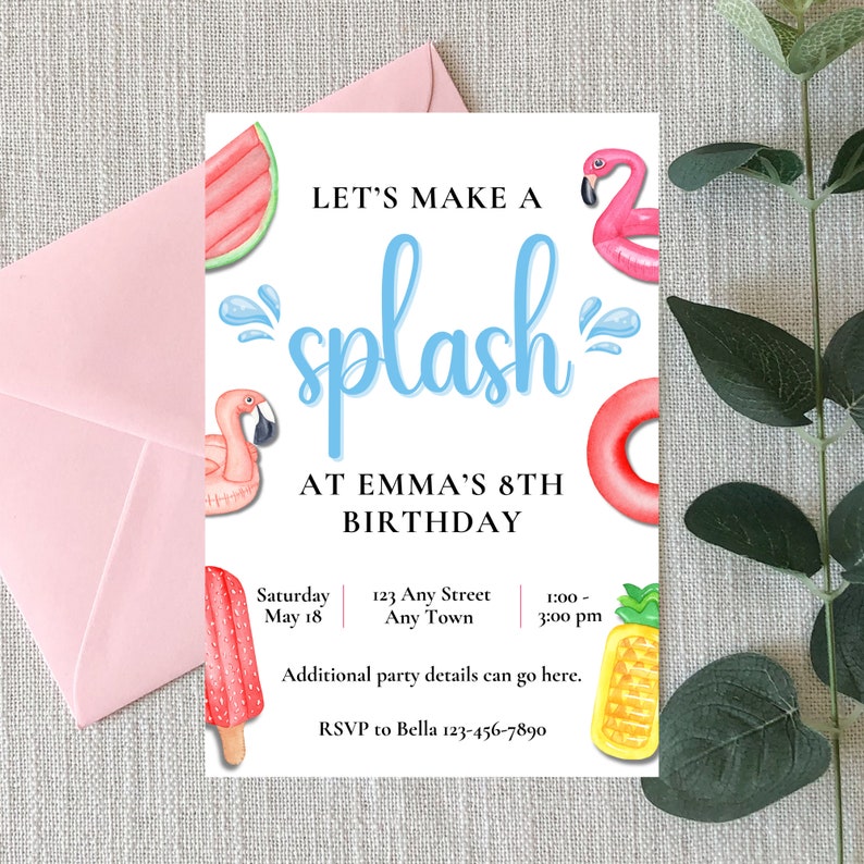 Cute Pool Party Invitation, Pool Party Invite, Girls Pool Party ...