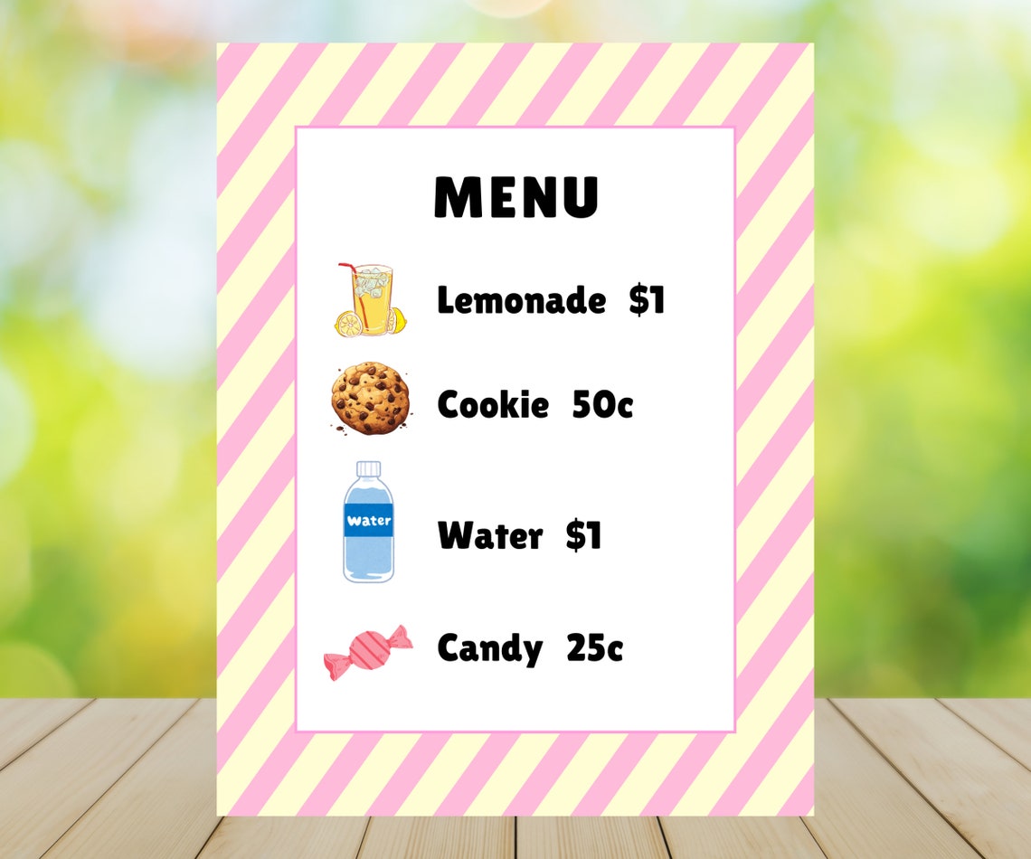 Personalized Lemonade Stand Menu, Price List, Sign, Flyer, Template ...