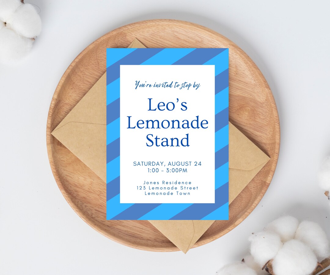 Lemonade Stand Flyer, Blue Lemonade Stand Invitation, Printable ...
