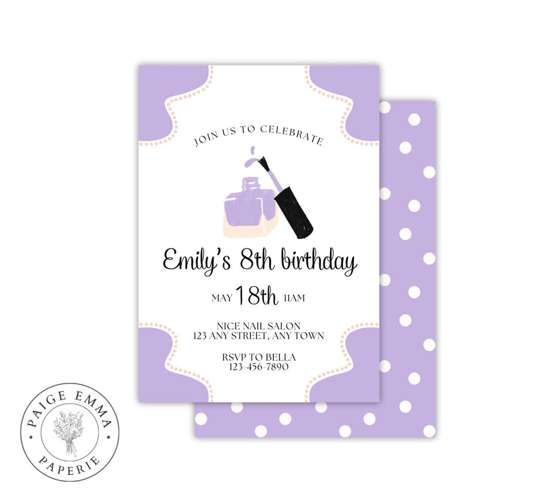 Purple Pedicure Birthday Party Invitation, Nail Salon Theme (digital ...