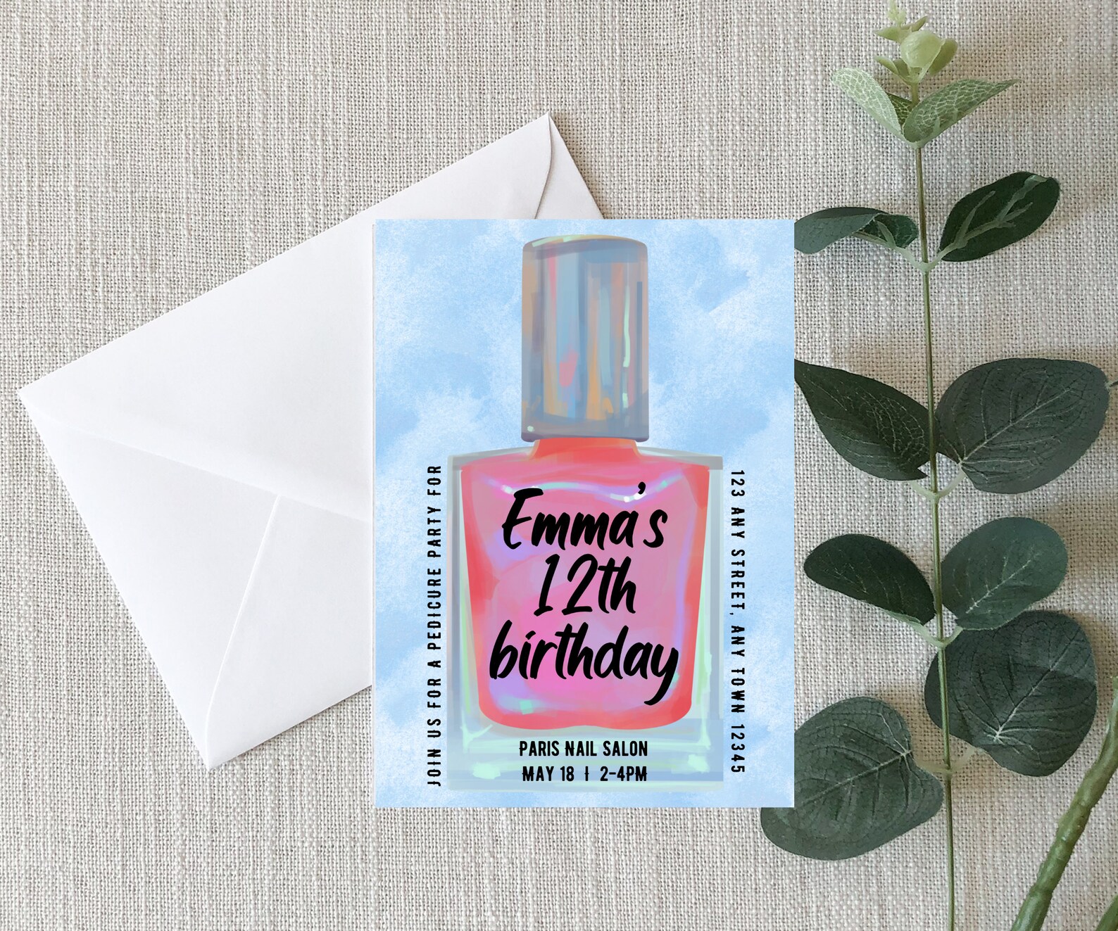 Pedicure Party Invitation, Purple Nail Salon Birthday Party Invite for ...