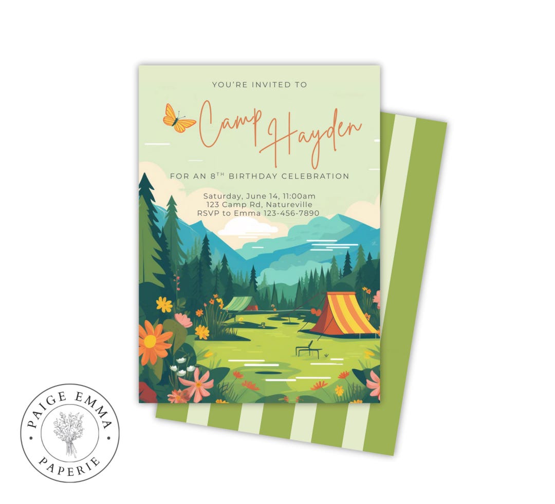 Invitation for Camp Theme Birthday Party, Camping Party Ideas, Decor ...