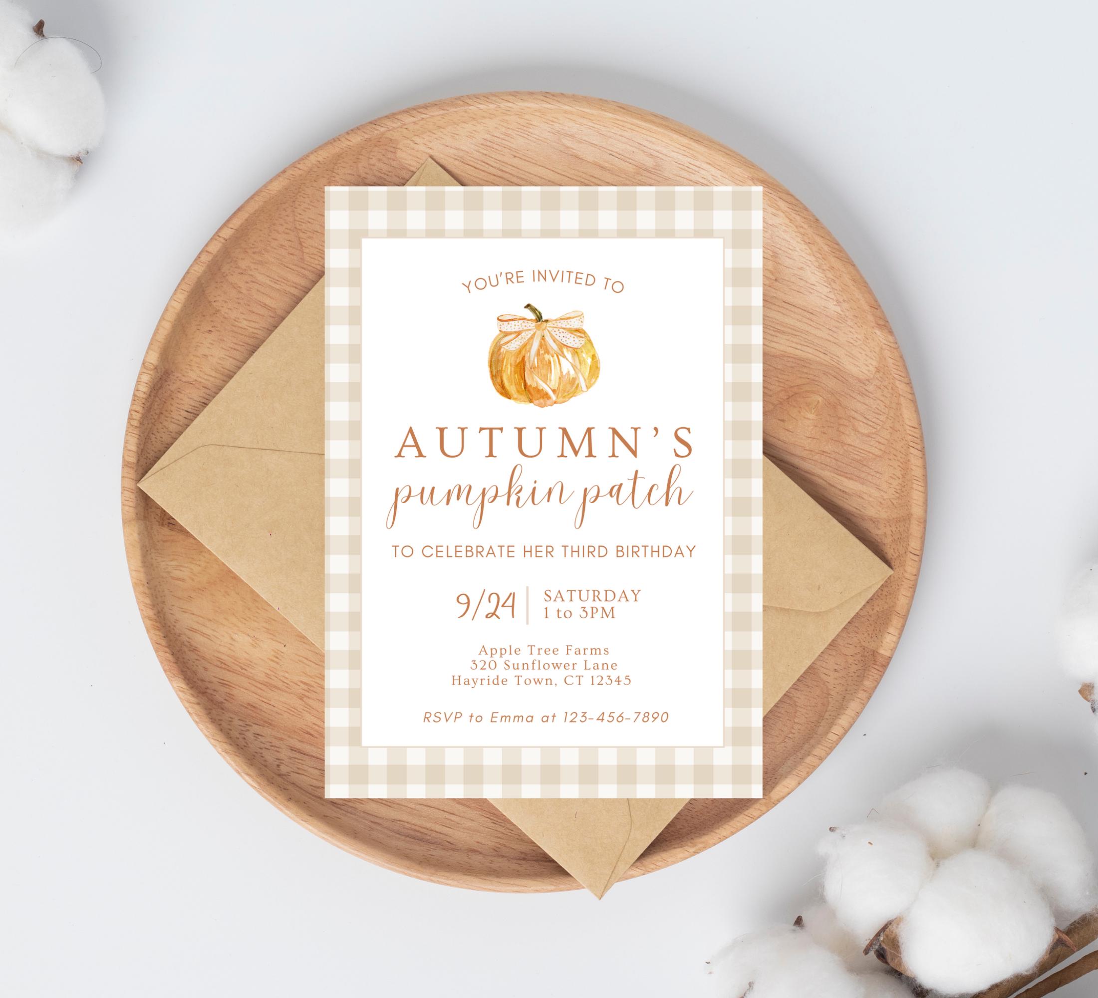 Editable Pumpkin Birthday Invitation, Autumn Birthday Invitation, Cute ...