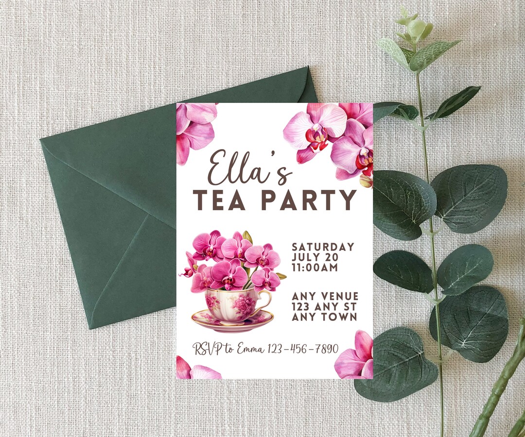 Tea Party Invitation for Birthday Party With Pretty Pink Flowers ...