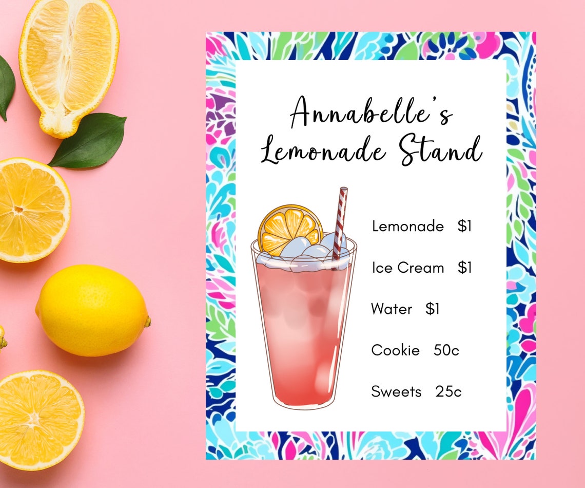 Kids Lemonade Stand Menu, Price List, Sign Personalized Printable Decorations Toddler Activity ...