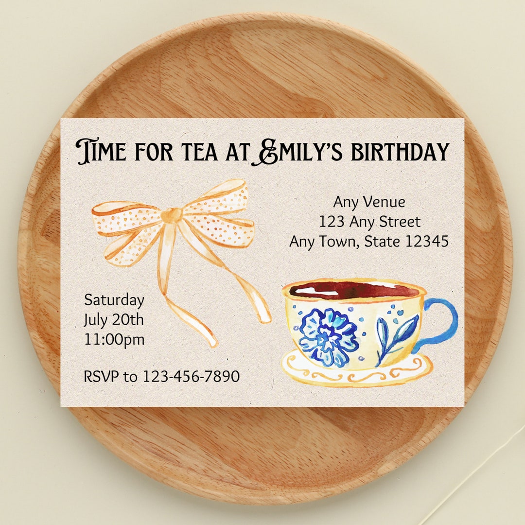 Tea Party Invitation, Tea Theme Birthday Invite, Afternoon Tea Bday ...