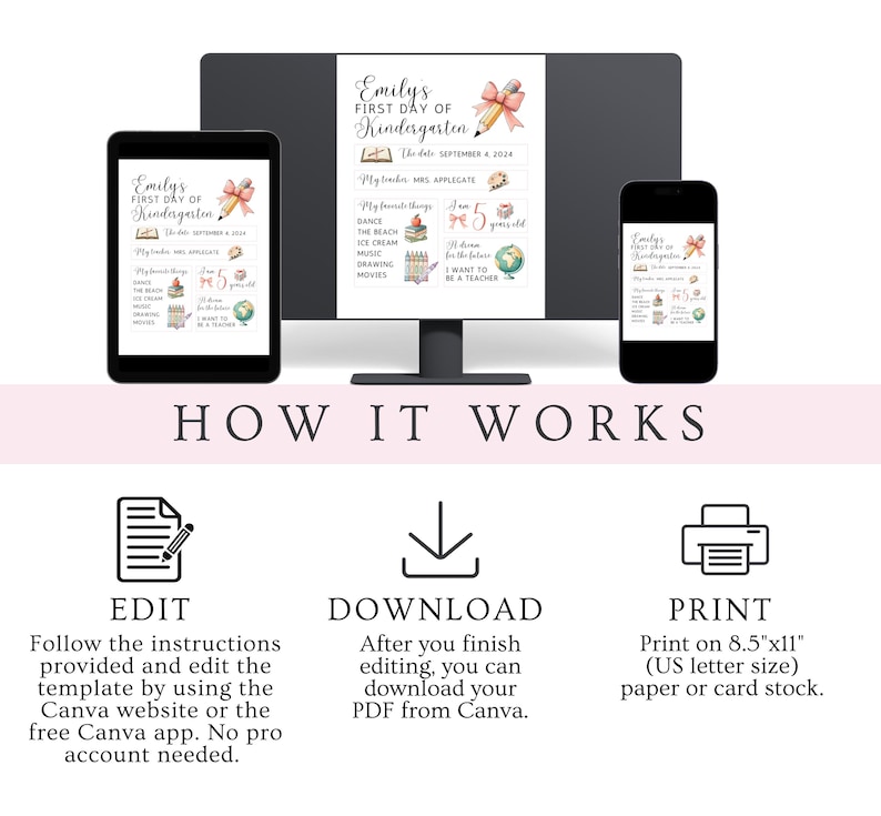 First Day of School Sign: Pink Bow Theme, Editable Photo Prop (digital ...