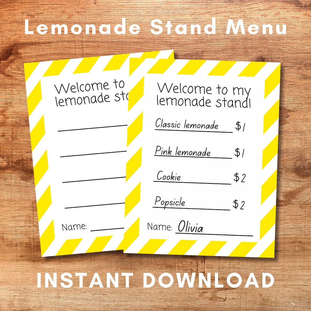 Printable Lemonade Stand Menu for Kids Summer Activities, Kids Lemonade ...