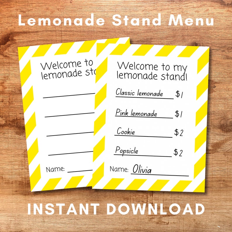 Printable Lemonade Stand Menu Template, DIY Menu to Print and Write ...