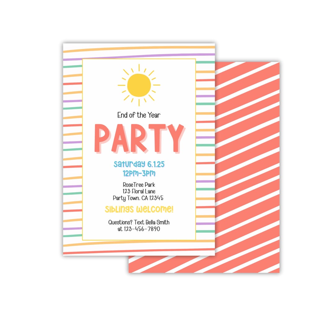 Last Day of School Party, End of the School Year Celebration, Editable ...
