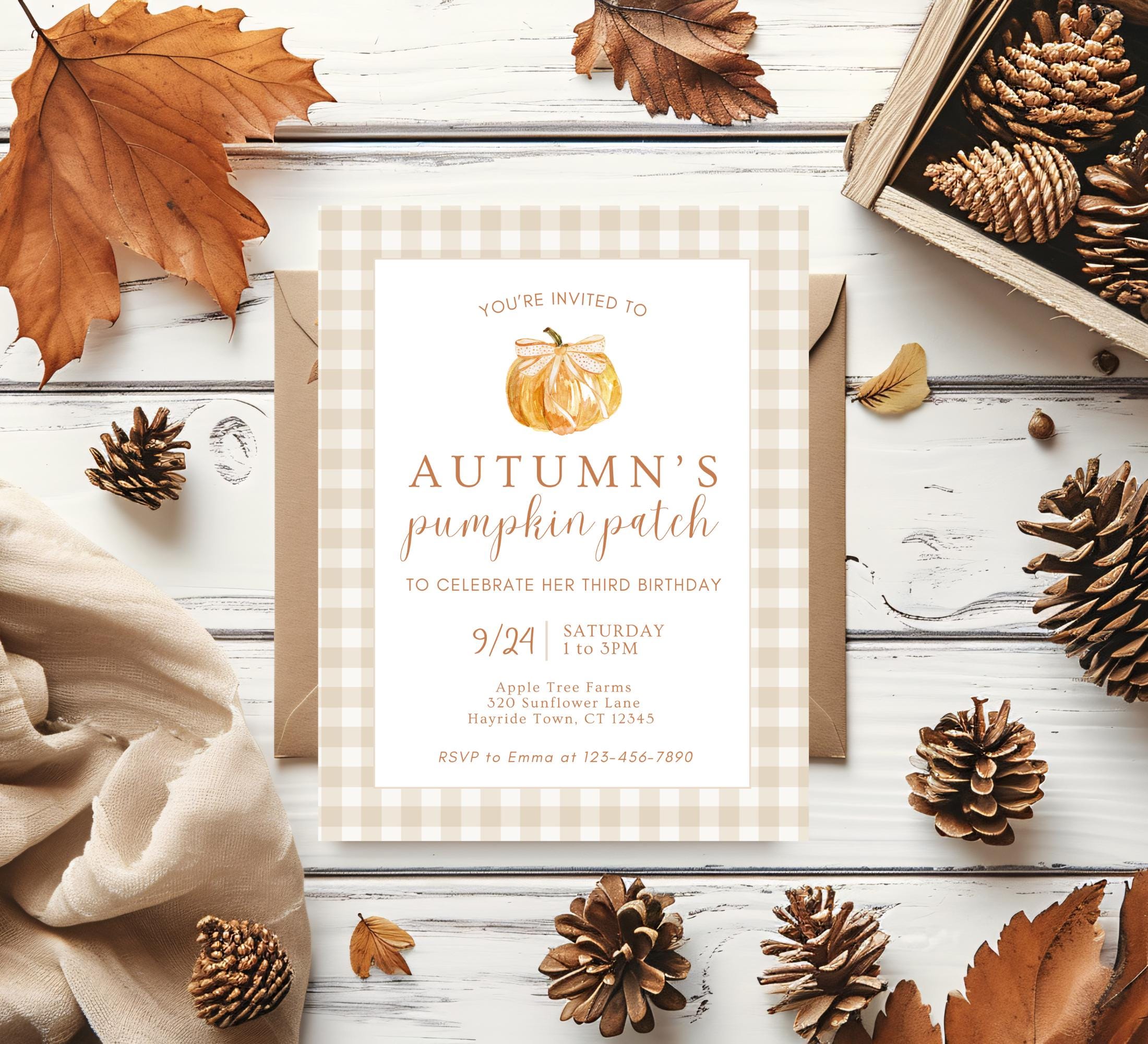 Editable Pumpkin Birthday Invitation, Autumn Birthday Invitation, Cute ...