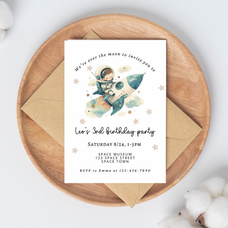 Space Theme Invitation, Cute Space Invitation, Astronaut Birthday Party ...