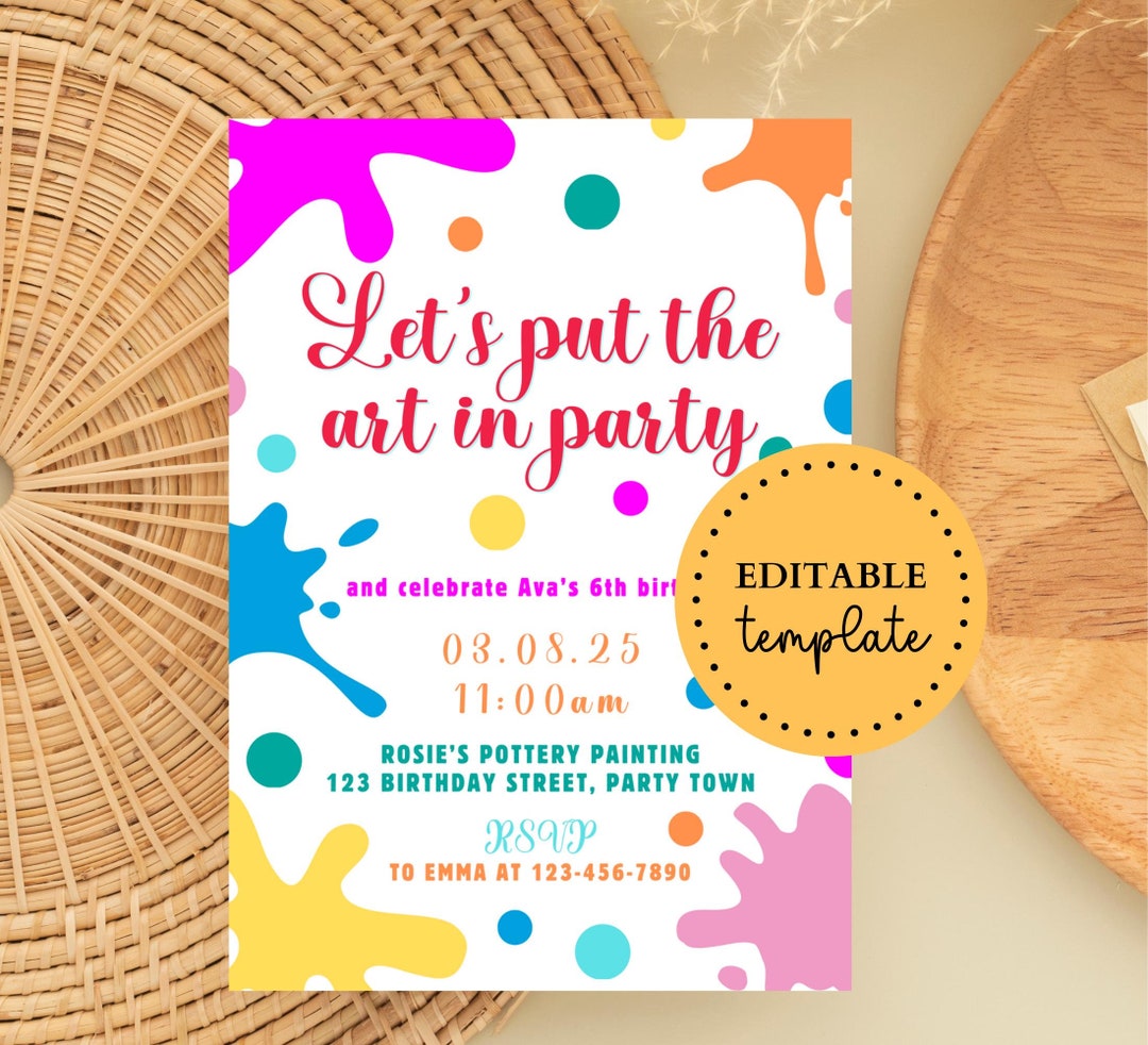 Art Party Invitation, Paint Party Invite, Pottery Painting Birthday ...