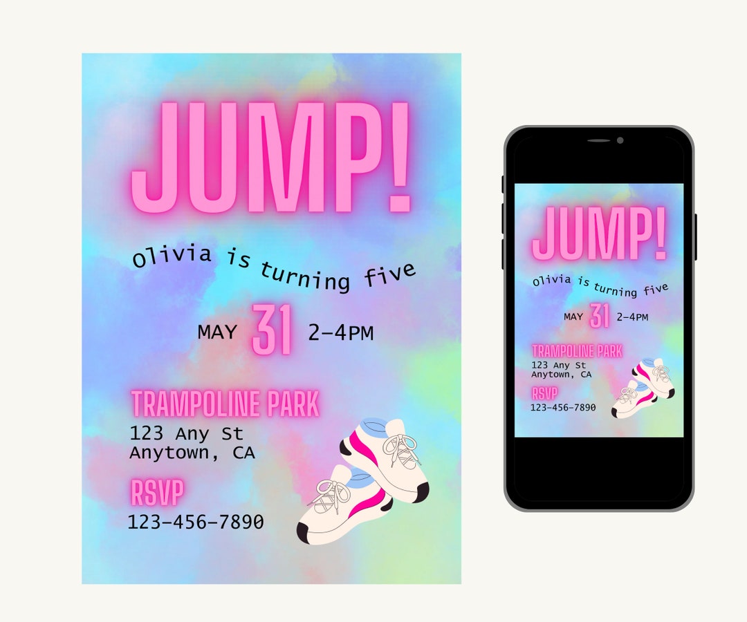 Jump Party Invitation Bounce House Party Trampoline Party Jumping Party ...