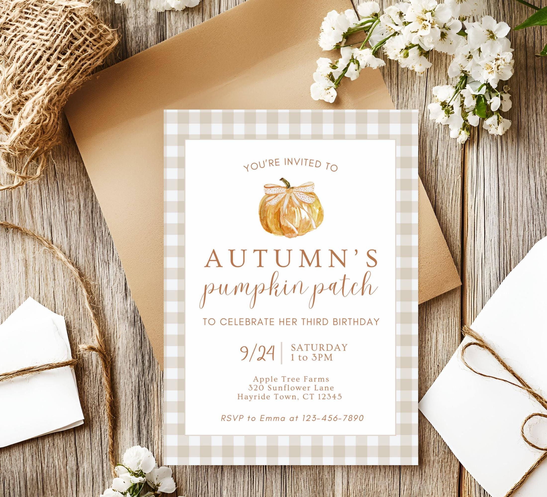 Editable Pumpkin Birthday Invitation, Autumn Birthday Invitation, Cute ...