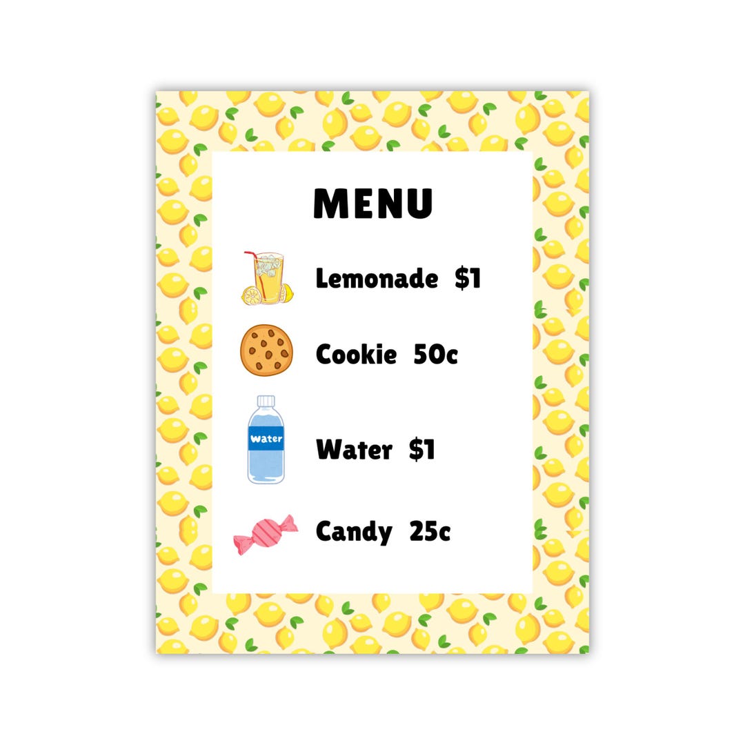 Editable Lemonade Stand Menu Printable for Kids Summer Activity - Etsy