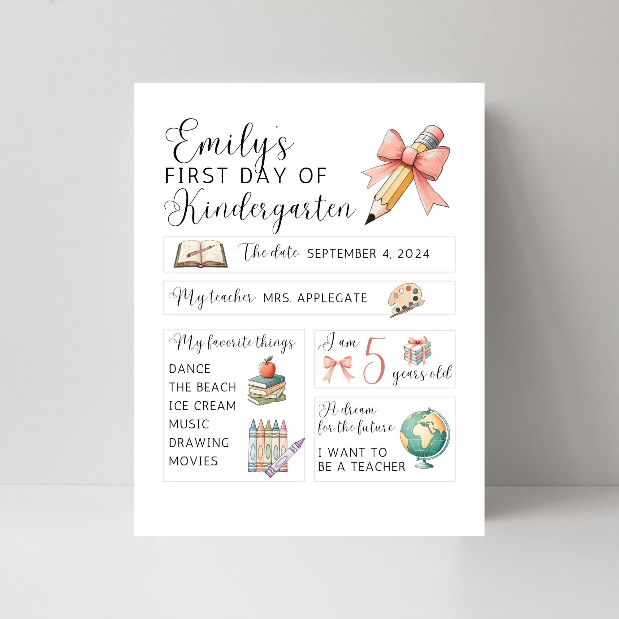 First Day of School Sign: Pink Bow Theme, Editable Photo Prop (digital ...