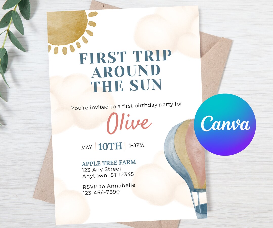 Gender Neutral First Birthday Invitation First Trip Around the Sun ...