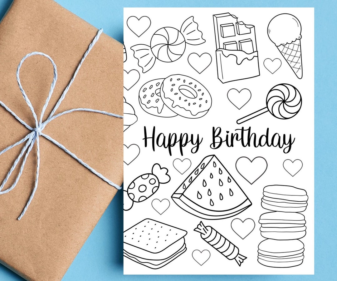 Printable Birthday Card for Kids to Color In, 5x7 Folded Bday Card ...