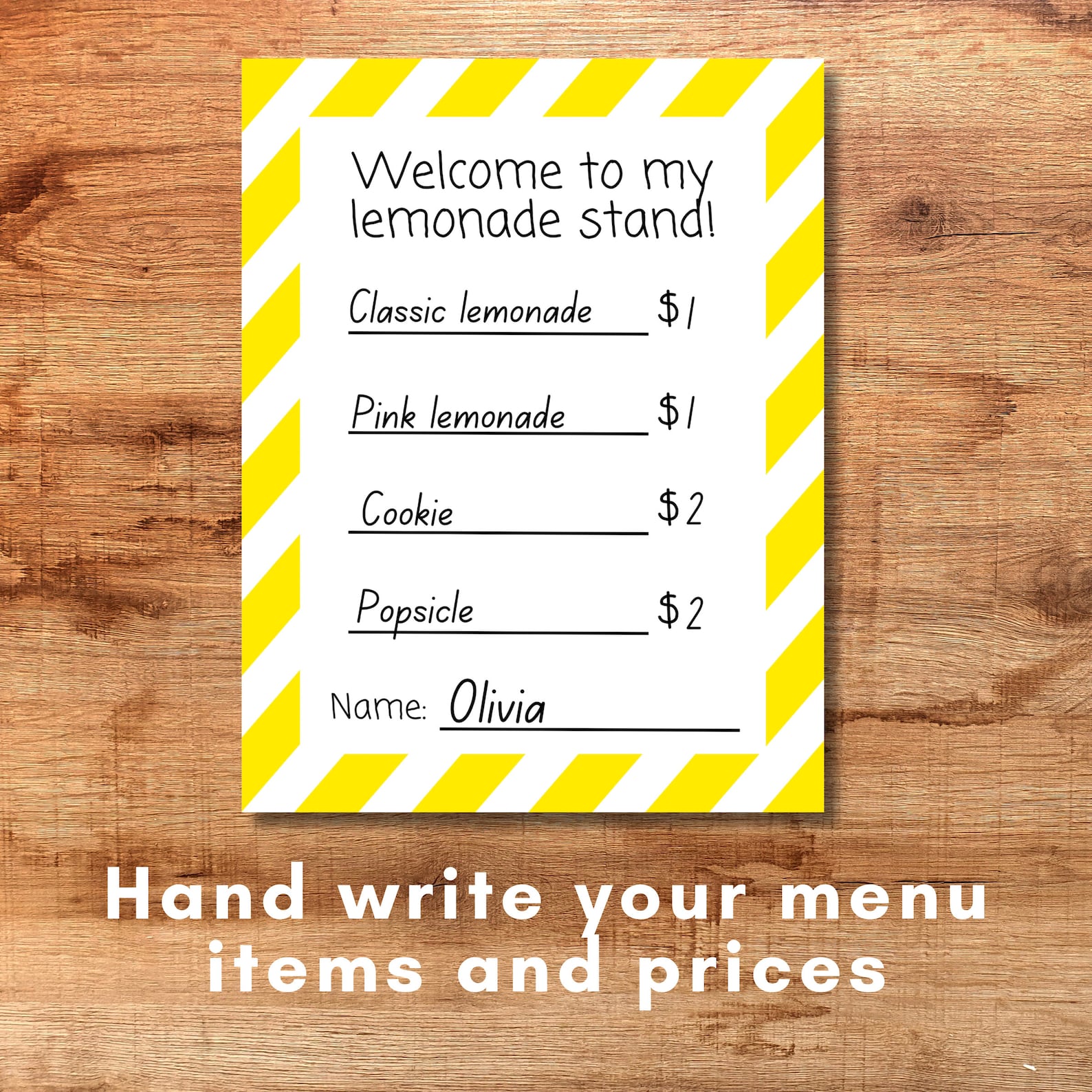 Printable Lemonade Stand Menu Template, DIY Menu to Print and Write ...