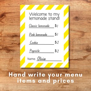 Printable Lemonade Stand Menu Template, DIY Menu to Print and Write ...