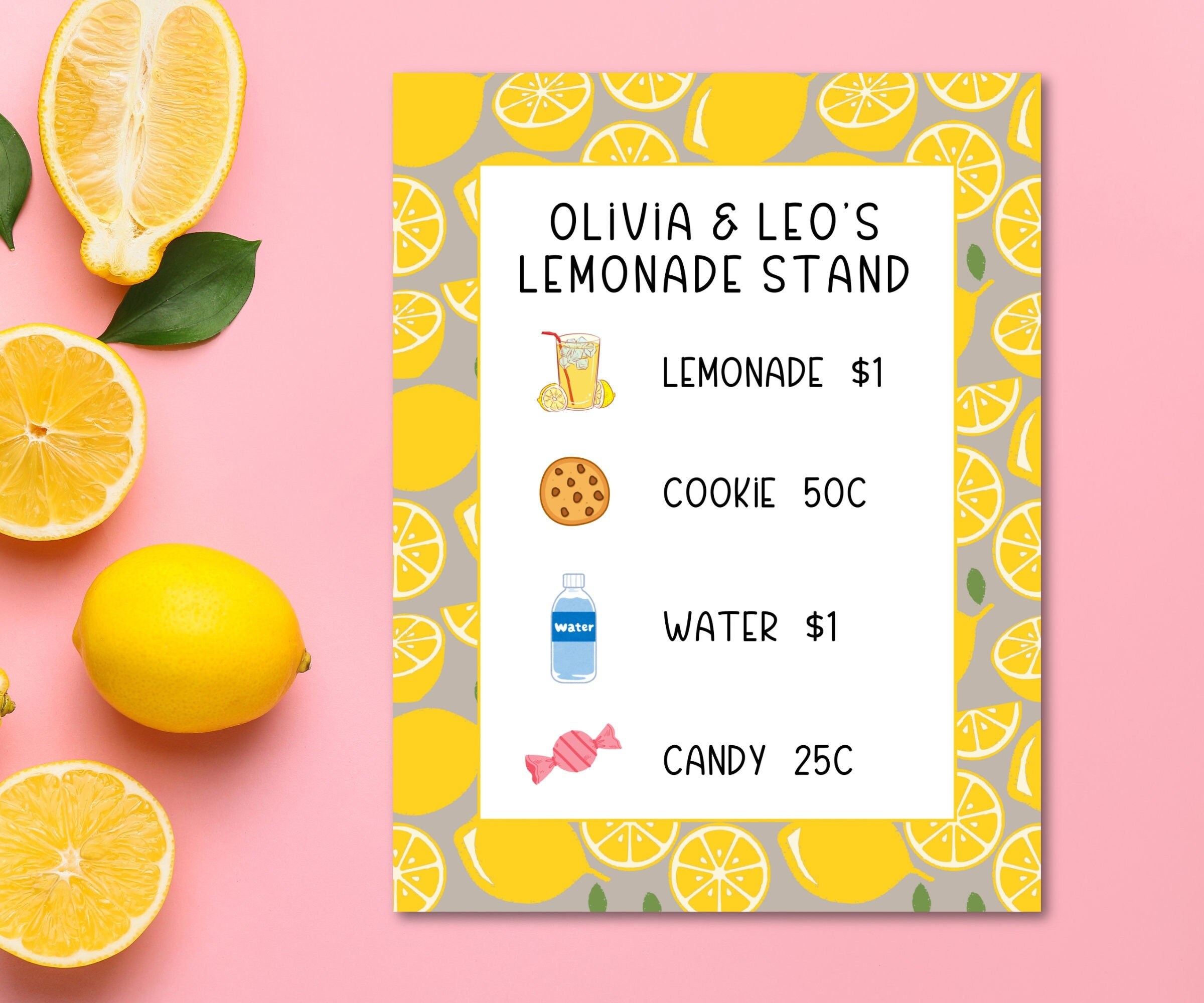 Personalized Lemonade Stand Menu, Yellow Editable and Printable Price ...