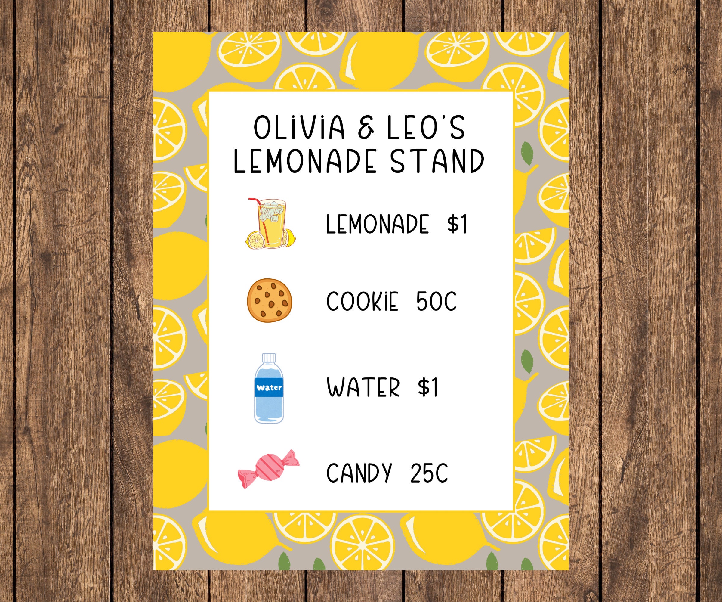 Personalized Lemonade Stand Menu, Yellow Editable and Printable Price ...