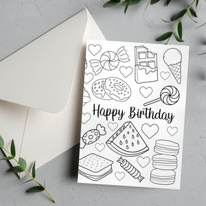 Printable Birthday Card for Kids to Color In, 5x7 Folded Bday Card ...