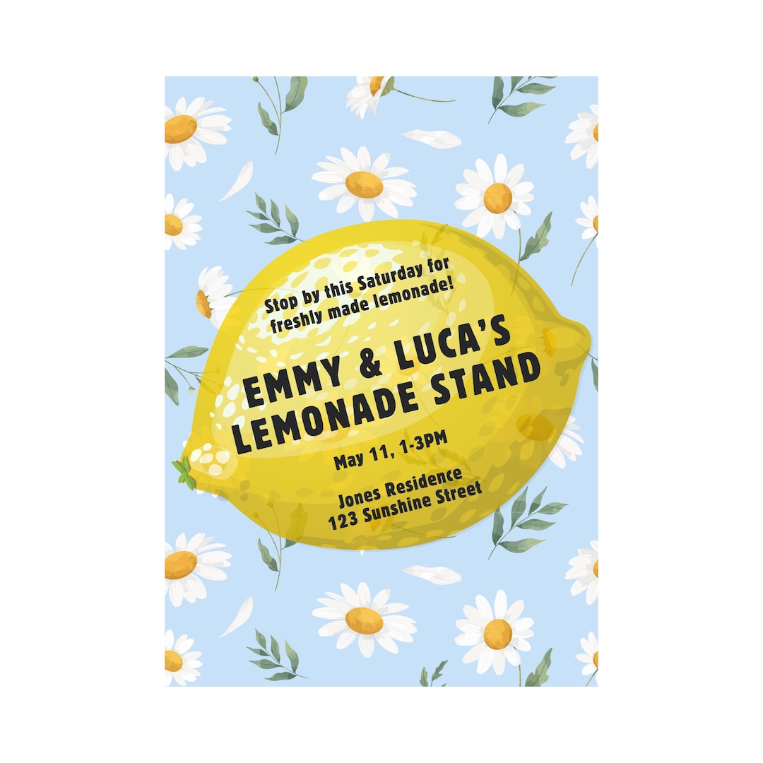 Personalized Lemonade Stand Flyer: Kids Party Decorations (digital ...