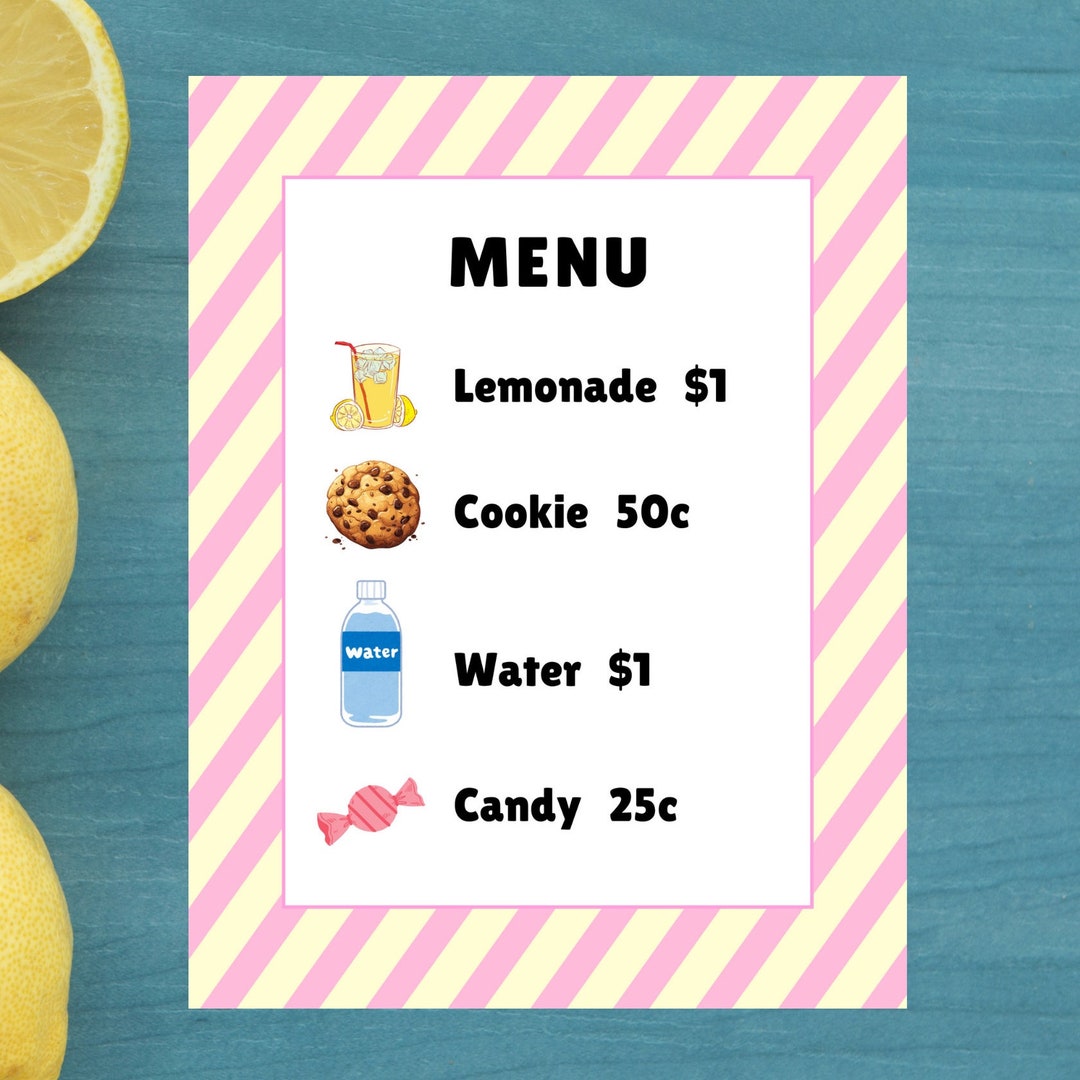Girls Lemonade Stand Menu With Cute Pink Editable Design - Etsy