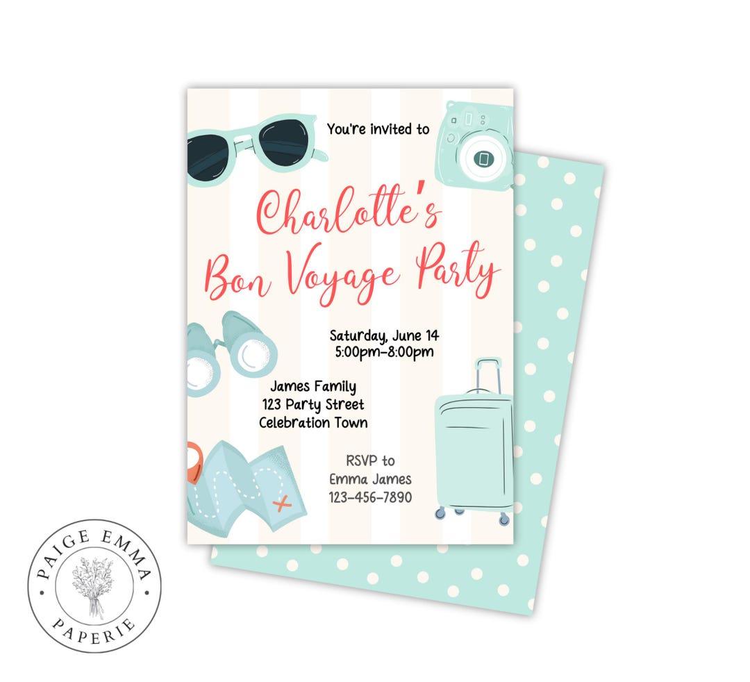 Bon Voyage Party Invitation for Going Away on an Adventure Such as ...
